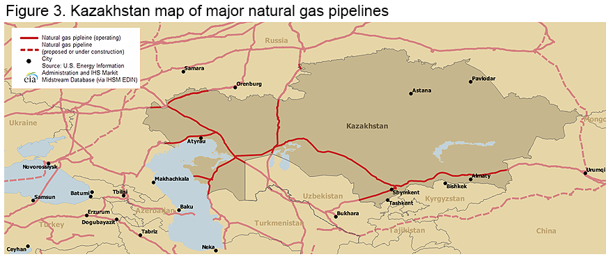 Figure 3. Kazakhstan map of major natural gas pipelines